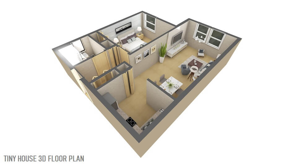 TINY HOUSE UNIT 3D FLOOR PLAN - Khetro Sthapati